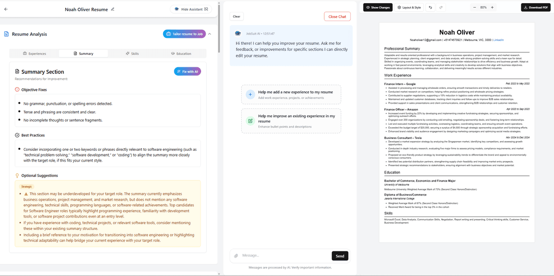 Jobsuit - Free AI Resume Builder | Tailor Your Resume To Any Job